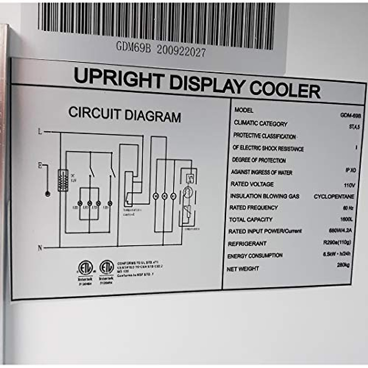 Commercial Refrigerator Glass 3-Door Merchandiser Display Cooler Case Fridge NSF, Bottom-Mounted 71 inches width, capacity 56 cuft 110V, Restaurant Kitchen Cafe GDM-69B