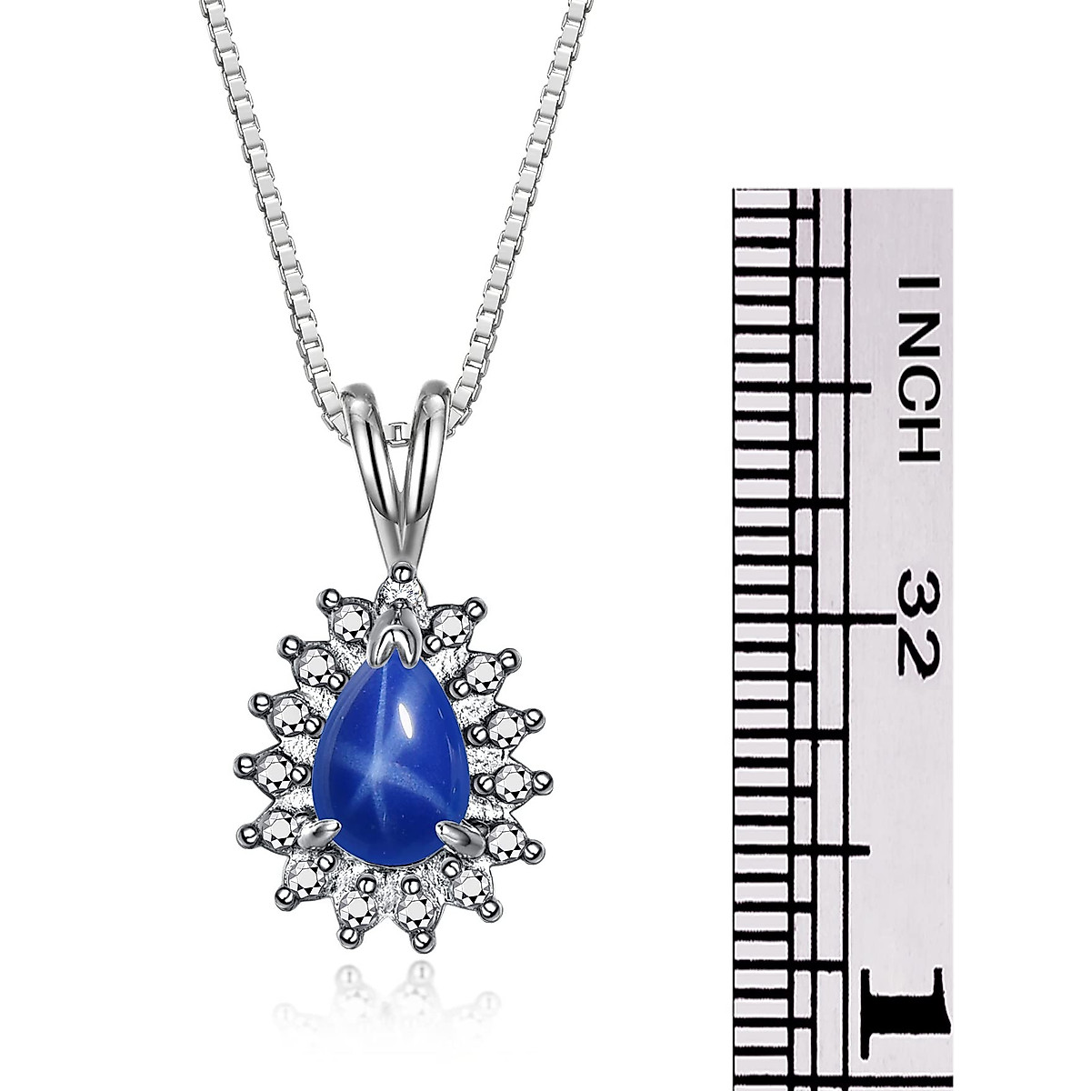 Rylos Sterling Silver Halo Pendant Necklace: 6X4MM Tear Drop/Pear Shape Blue Star Sapphire Fba & Sparkling Diamonds - 18" Chain Exquisite Birthstone Jewelry