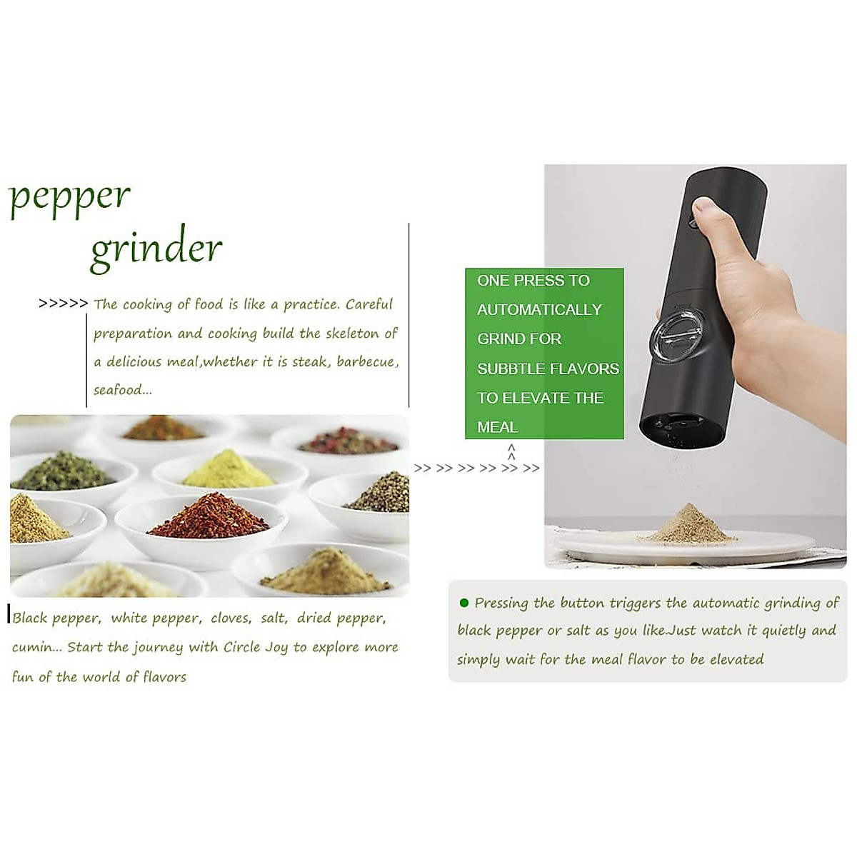Saknaop Electric Pepper Grinder，Pepper Salt Mill Grinder refillable with Gravity Sensor Switch, Salt Grinder Spice Grinder with Adjustable Coarseness and LED Blue Light,Battery Operated
