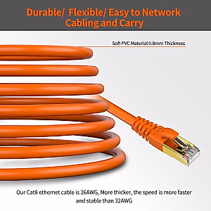 CAT 8 Ethernet Cable Shielded SFTP Internet Network Patch Cord, Heavy Duty High Speed LAN Cables w Gold Plated RJ45 Connector Professional for Router, Modem, Gaming, Xbox (5 Feet, 5 Pack Orange)