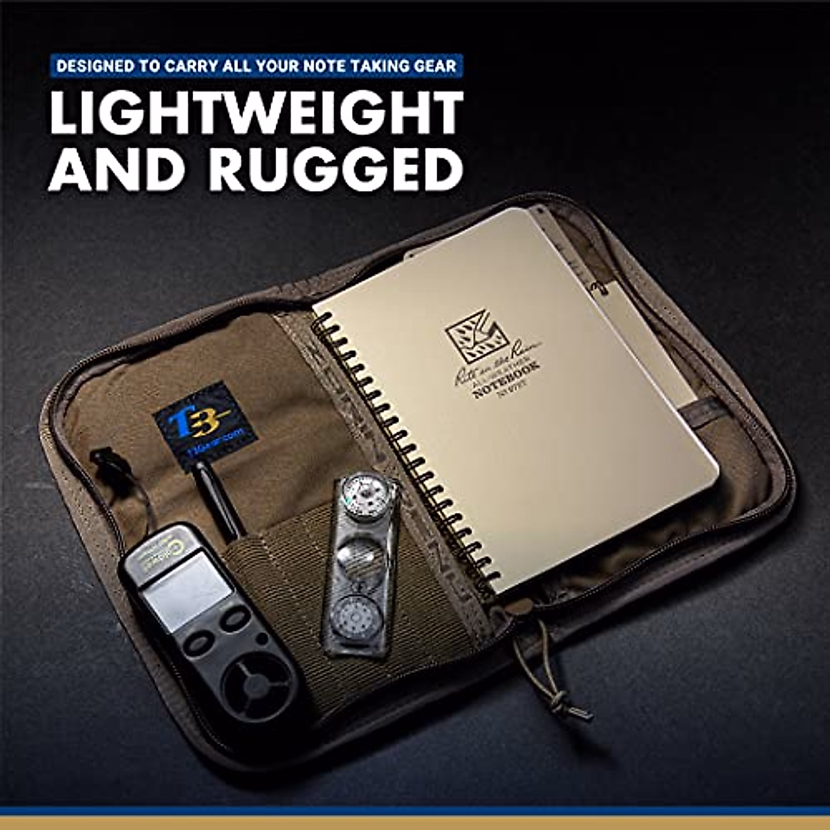 T3 Data Book Cover, Tactical Notebook Organizer Case, Heavy-Duty Document and Hiking Journal Case Black