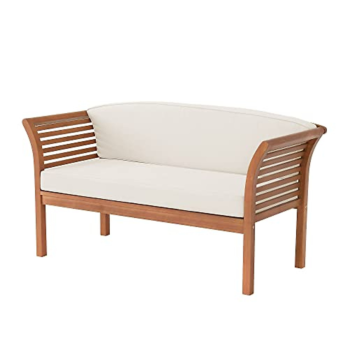 Stamford Eucalyptus Wood 2-Seat Patio Outdoor Bench with Cushions, 57"W x 24"D x 31"H and 47"W x 22"D x 18"H Seat, Weather-Resistant and Durable, Coordinates with Collection, Indoor-Outdoor Furniture