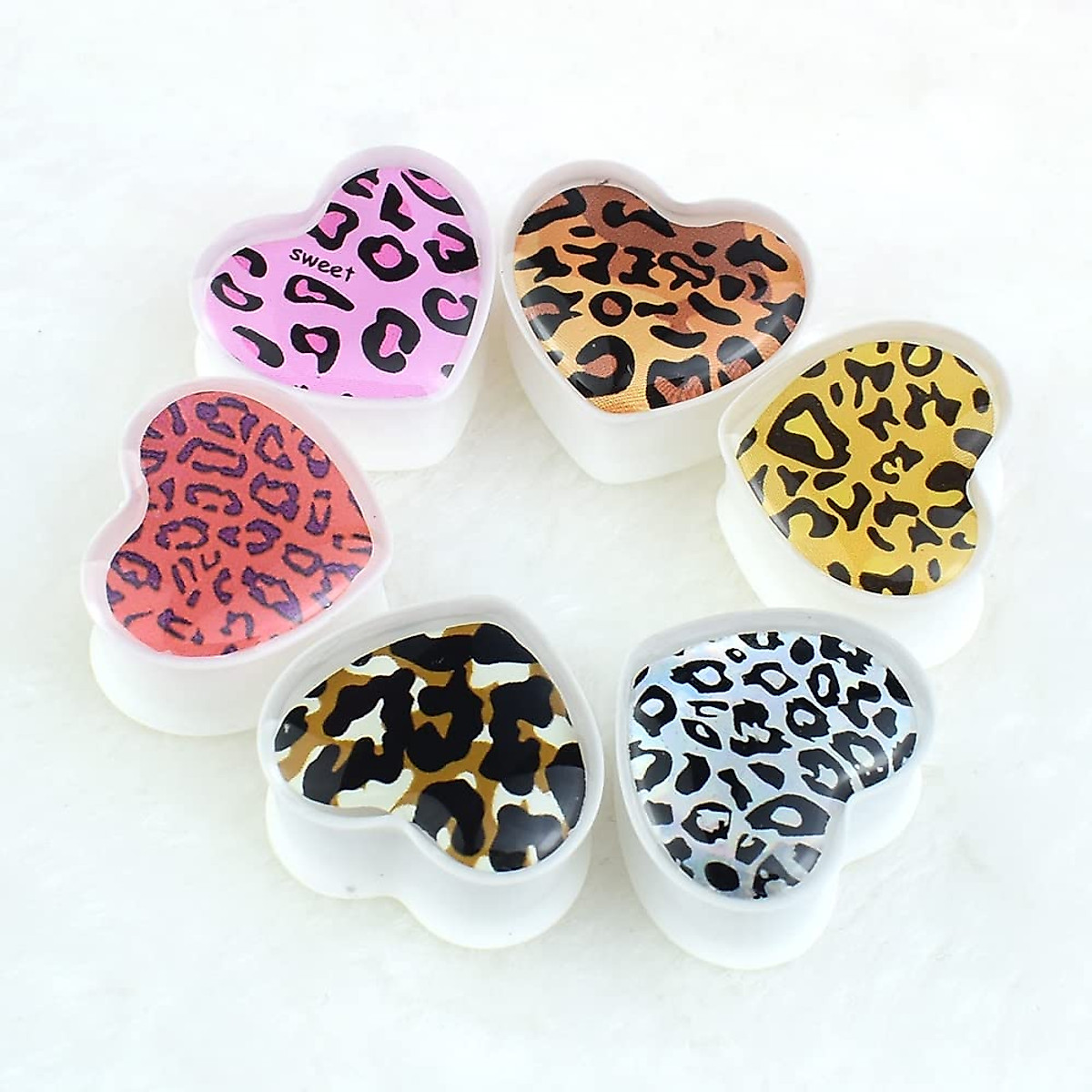 Jboyanpei 12Pcs/6pairs Sexy Leopard Ear Tunnels Plugs and Gauges Heart Shaped Acrylic Ear Expander Studs Stretching Body Piercing Jewelry 22mm