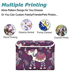 CaTaKu Bohemia Elephant Storage Bins with Lids and Handles, Fabric Large Storage Container Cube Basket with Lid Decorative Storage Boxes for Organizing Clothes