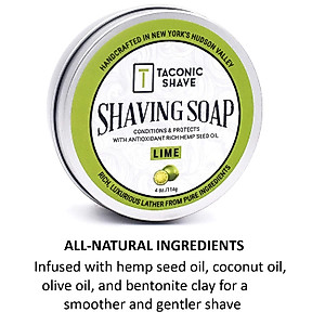 Taconic Shave Barbershop Quality Shaving Soap for Men & Women with Anti-Oxidant Rich Seed Oils – Moisturizing Shaving Soap for All Skin Types (Lime)