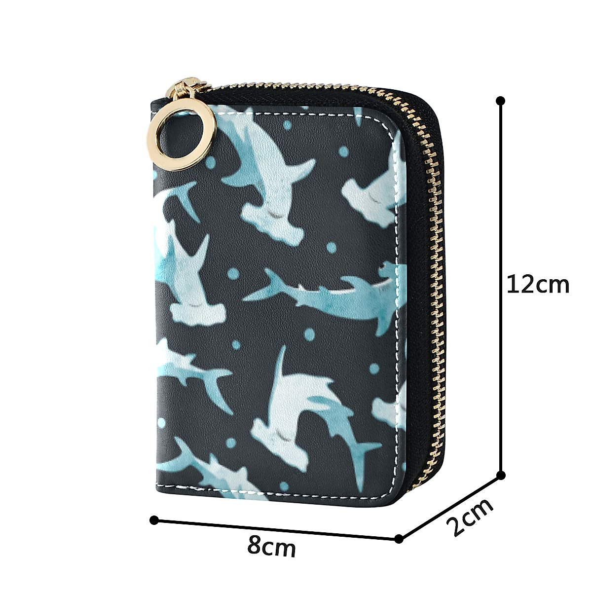 Slim Minimalist Soft Leather Mini Case Holder Organizer Wallet for Women Men Hammerhead Shark