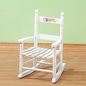 Personalized Watercolor Floral Children's Rocking Chair, Durable Wood - Measures 14 1/2" Wide x 11 1/2" Deep; 22 1/2" Overall Height, White Font
