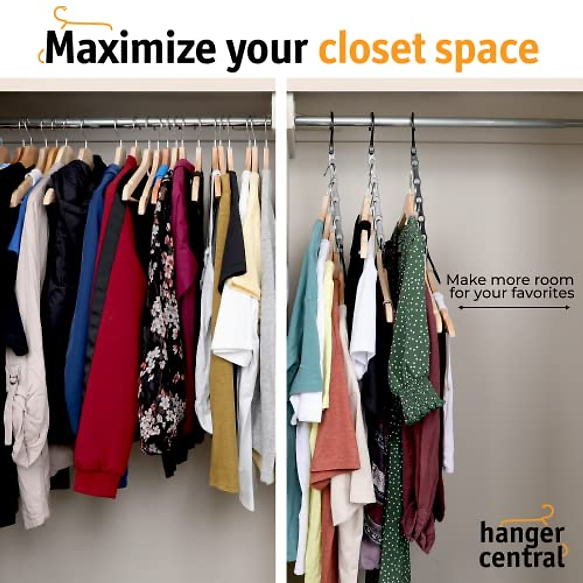Hanger Central 10 Pcs Space Saving Hangers for Clothes - Multi-Hangers, Space Saver Hangers for Closet Organizing, Hangs 10 Clothes Horizontally and 5 Clothes Vertically