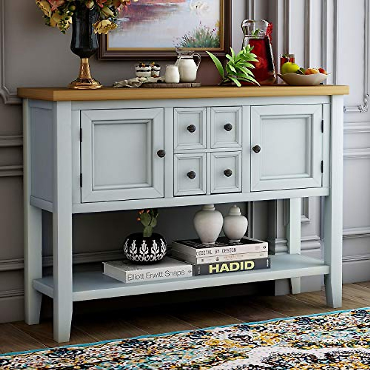 ZSQ Buffet Table, Cambridge Series Sideboard Table with Bottom Shelf, Console Table Dining Room Server, Entry Table Buffet Cabinet Sofa Table (Lime White)
