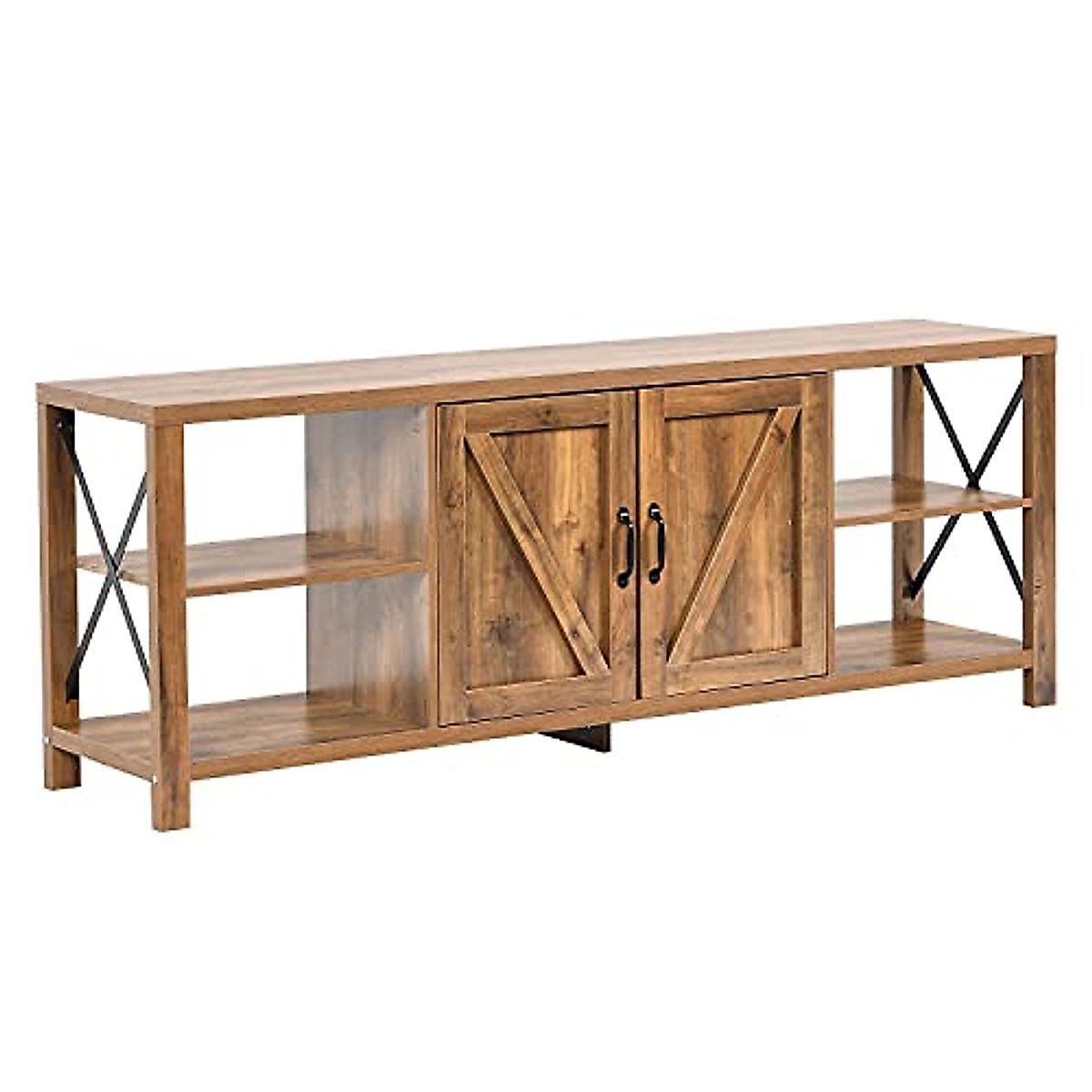 Catrimown 68” Wood TV Stand Farmhouse Entertainment Center with Barn Doors, Rustic Long TV Console Table for 75 Inch TV with Storage Shelves for TVs Up to 78", Rustic Oak