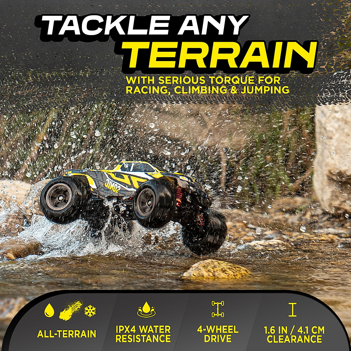 LAEGENDARY 1:16 Scale 4x4 Off-Road RC Truck - Hobby Grade Brushed Motor RC Car with 2 Batteries, Waterproof Fast Remote Control Car for Adults