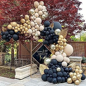 164pcs Black and Gold Balloon Garland Arch Kit Double Stuffed Tan Nude Apricot Balloons with 4D Gold Balloon for Birthday Party Wedding Engagement Graduation Celebration Baby Shower Decorations