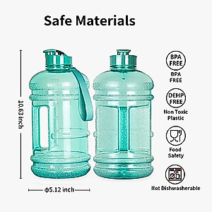 TOOFEEL 2 Liter Water Bottles - Half Gallon Water Bottle BPA Free - Ideal for Gym, Big Water Jug, Reusable Sports Bottle with Measurements Marked Drink Container - 2.2L 74oz Mint Green Water Bottle