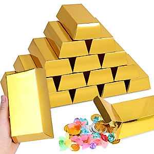 JOHOUSE 24PCS Fake Gold Bar Boxes, 5.5" x 3.2" x 1.6" Golden Brick Chocolate Box Treat Box Party Favor Box for Chocolates Coins Party Decorations Candy Treats
