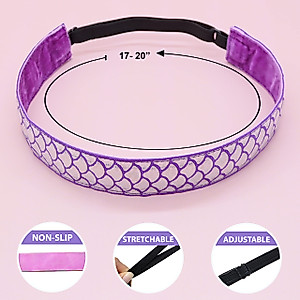 FROG SAC 6 Mermaid Elastic Headbands for Girls, Adjustable Non Slip Headband Hair Accessories for Kids, Stretch No Slip Head Bands for Preteen, Girl Mermaids Birthday Party Favors