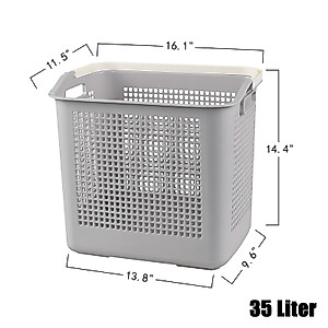 Fabnati 35 Liter Plastic Laundry Basket with Carry Handle, 4 Pack Clothes Hamper, Gray