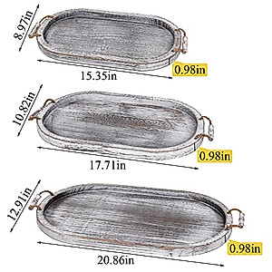 Decorative Tray Rustic Serving Trays Decorative Ottoman Wood Decor Kitchen Counter Decor Serving Tray with Handles,Nested Oval Whitewashed Farmhouse Platters(Set of 3 Pcs)