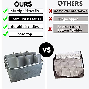 Boczif Wine Glass Storage Cases, Stemware Storage Chest Boxes with Dividers, Glassware Storage Containers Holds 12 Red or White Wine Glasses, Champagne Flutes, Crystal, Drinkware with Label Window