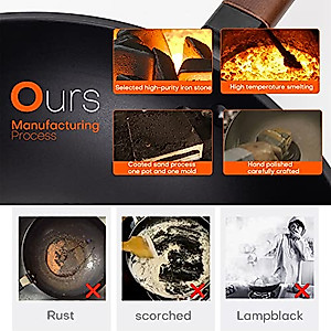 Eleulife Carbon Steel Wok, 13 Inch Wok Pan with Lid and Spatula, Nonstick Woks and Stir-fry Pans, No Chemical Coated Flat Bottom Chinese Wok for Induction, Gas, All Stoves