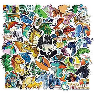 WOF Stickers for Kids Teens Adults, 50Pcs Fire Pterosaur Dragon Vinyl Decals for Water Bottles, Kawaii Dragons Laptops Bumpers Journals DIY Stickers(Wings of Fire)