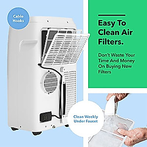 Vremi 10000 BTU Portable Air Conditioner - Easy to Move AC Unit for Rooms up to 250 Sq Ft - with Powerful Cooling Fan, Reusable Filter, Auto Shut Off (6250 BTU New DOE)