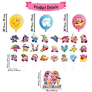 Kir-Star Birthday Party Decorations,Happy Birthday Banner Set for Kids,Cupcake Toppers,Balloons Party Supply