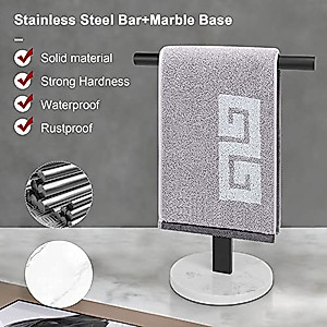 NearMoon T-Shape Hand Towel Holder-Bathroom Towel Rack-Stand with Balanced Base Towel Bar for Bathroom Kitchen Vanity Countertop, Modern Stand Towel Ring (Marble Base, Black)