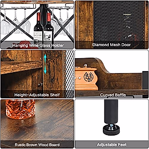 JKsmart Corner Bar Cabinet with Glass Holder,Industrial Wine Cabinet with Mesh Door,Wine Bar Cabinet with Adjustable Shelf,Home Bar for Liquor and Wine Storage,Rustic Brown