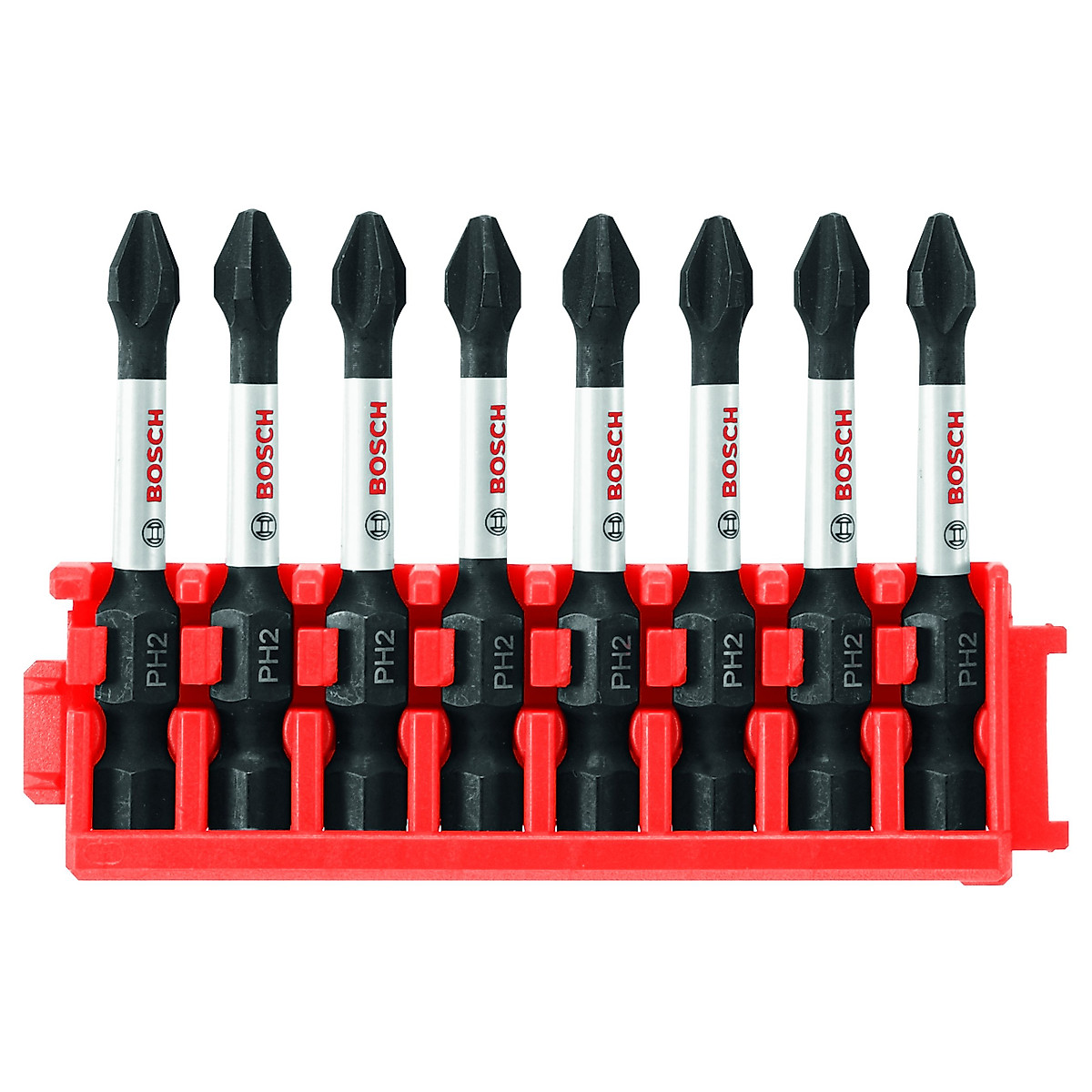 BOSCH CCSPH2208 8-Pack 2 In. Impact Tough Phillips P2 Power Bits with Clip for Custom Case System