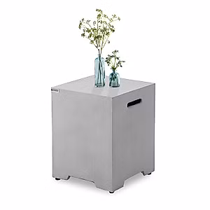 Essential Lounger Propane Tank Cover Table 16 Inch, 20 Propane Tank Holder Propane Tank Hideaway Table for Fire Pit, Concrete Gas Tank Hideaway Storage Table with Waterproof Cover - Gray