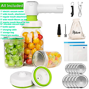 Electric Mason Jar Vacuum Sealer, 6 in 1 Vacuum Sealer Kit for Jars Compatible with Vacuum Bag/Vacuum Seal Containers, Wide Mouth and Regular Mouth Canning Lid Machine for Food Storage