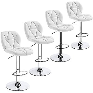 Yaheetech Bar Stools Set of 4 Adjustable PU Leather 360°Swivel Count Bar Chair with Backresr Home Kitchen Counter Stools for Kitchen Counter, White