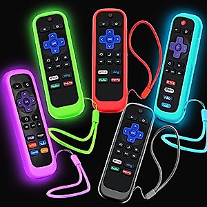 5Pack Case for Roku Remote, Cover for Hisense / TCL Roku TV Steaming Stick / Express Universal Replacement Controller Silicone Sleeve Skin Glow in The Dark Green Sky Purple Red