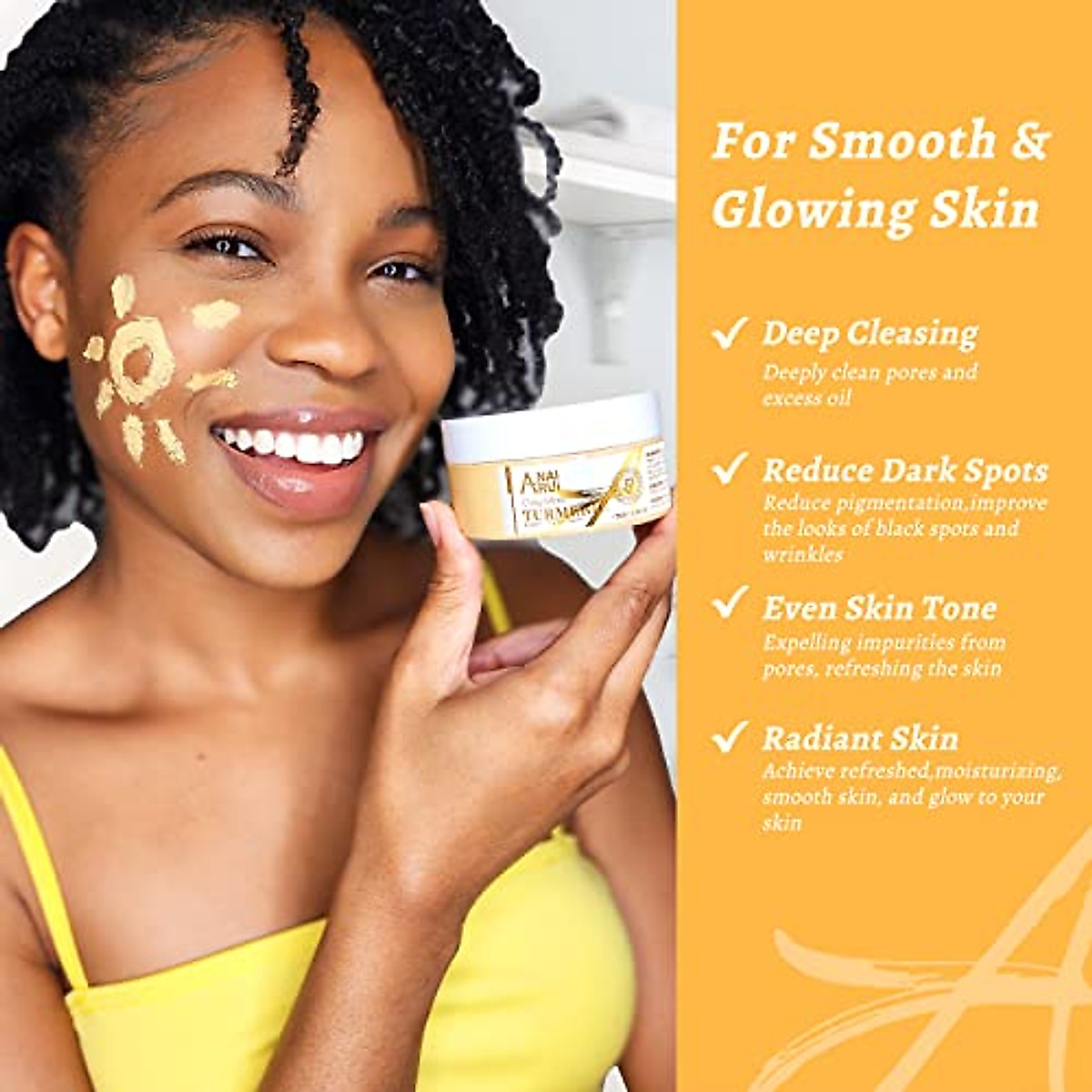 ANAI RUI Turmeric Vitamin C Face Mask for Dark Spots, Kaolin Clay Mask with Vitamin C E and Aloe, Skin Care Turmeric Clay Mask for Acne & Refineing Pores, Smooth & Radiant Skin, 4.23 OZ