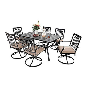 Sophia & William Outdoor Patio Dining Set 7 Pieces Metal Furniture Set, 6 x Swivel Chairs with 1 Rectangular Metal Table 6 Person for Outdoor Lawn Garden