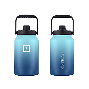 IRON °FLASK Sports Water Bottle - Gallon Series - 2 Lids (Straw and Spout), Leak Proof, Vacuum Insulated Stainless Steel, Double Walled, Thermo Mug, Metal Canteen Jug Growler - Blue Waves, 128 Oz