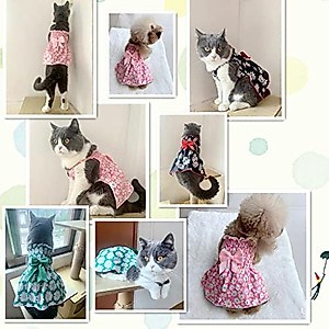 Albrost 4 PCs Dog Bow-Knot Floral Dress, Pet Princess Dresses for Small Girl Dog, Braces Suspender Skirt, Puppy Summer Sundress Doggy Outfit Dogs Cats Rabbits (Small)