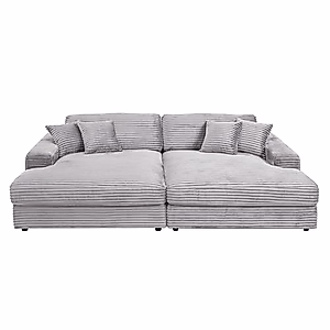 Acme Hilde Velvet Upholstered Sectional Sofa with 4 Pillows in Beige