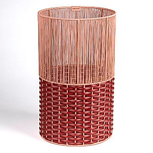 happimess HPM1101C Harper Modern 4.13-Gallon 2-Tone Faux Wicker Cylinder Waste Basket, Pink/Red for Home, Bathroom, Living Room, Office, Bedroom, Kitchen
