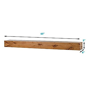60 Inch Floating Fireplace Mantel Wood Shelf In Clear Polyurethane - Wallace From Mantels Direct | Wooden Rustic Wall Shelf | Designed and Milled in The USA | Great for Electric Fireplaces and Décor