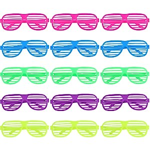 15 Pack Shutter Shades Glasses 80s Party Favors Plastic Glasses for Kids Neon Shutter Party Glasses for Adults Hora Loca Party Supplies Neon Sunglasses Accessories Last Day of School Party