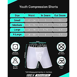 Ibex Athletic Youth Compression Shorts with Protective Cup - Youth Cup Underwear with Cup, Boys Compression Shorts - Y Small White
