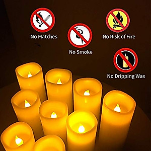 salipt Flameless Candles, LED Flickering Candles Set of 10 (H 4" 5" 6" 7" xD 2.2") Waterproof Candles, Resin Plastic, Indoor Outdoor Use,Ivory
