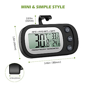 KeeKit Digital Refrigerator Thermometer, 2 Pack Upgraded Freezer Thermometer with LCD Display, ℃/℉ Switch, Max/Min Record, Refrigerator Freezer Thermometer for Kitchen - Black