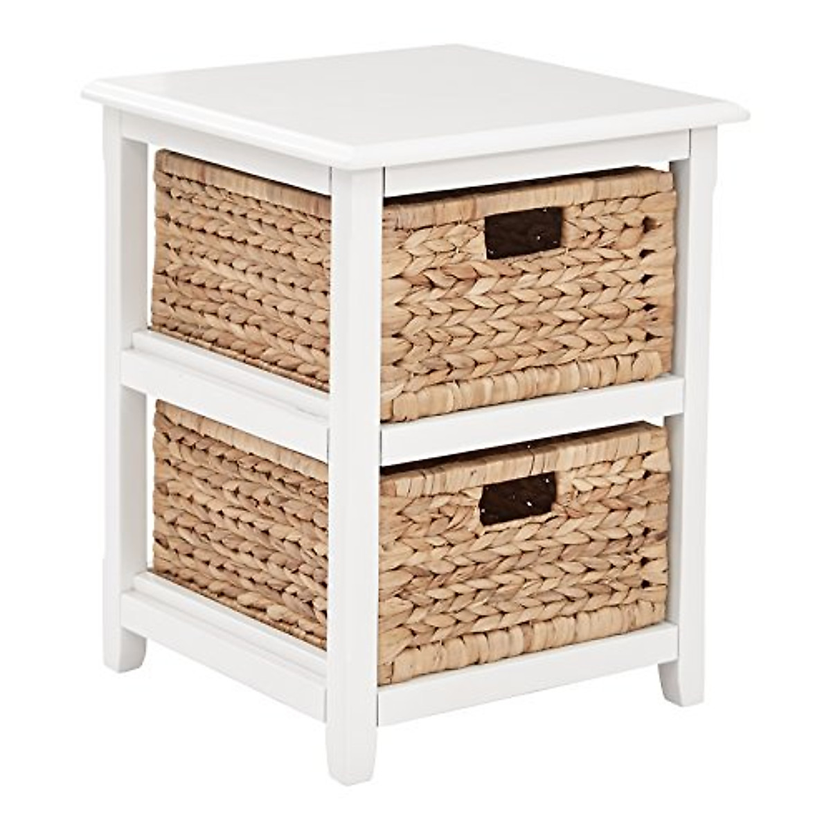 OSP Home Furnishings Seabrook 2-Tier Storage Unit with Natural Baskets, White Finish