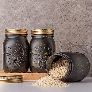 Claplante 6 Pack Glass Storage Jar, 16 oz Regular-Mouth Mason Jars with Metal Airtight Lids, Modern Design Food Storage Container, Kitchen Canisters, Food Storage Canister for Canning (Black