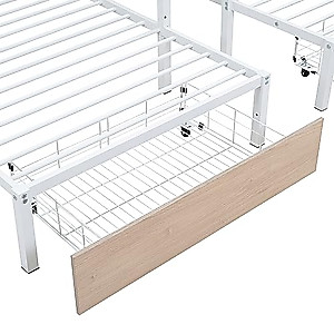 Merax Full Over Twin-Twin Triple Metal Bunk Bed Frame with 2 Storage Drawers and Staircase,White
