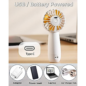RJVW Portable Handheld Fan Mini Fan, Personal Hand Held Fan, USB Rechargeable Small Portable Fan, 3 Speeds Battery Operated Pocket Mini Fan, Powerful Makeup Eyelash Fan for Travel Beach Outdoor