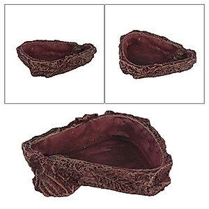 balacoo Reptile Water Bowl Resin Food Water Feeding Basin Dish Artificial Tree Trunk Ramp Bowl for Lizard Frog Snake Gecko