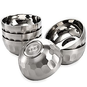 Okllen 6 Pack 18/8 Stainless Steel Bowl Set, 15 Oz Non-slip Snack Bowls Double-walled Insulated Soup Bowl, Dinner Serving Bowls Dessert Bowls for Ice Cream, Cereal, Rice